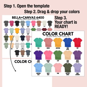 Bella Canvas 6400 Editable Color Chart + Size Chart + PNG Transparent ...