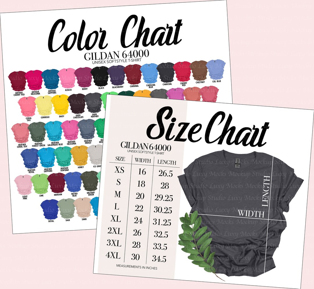 Color Chart Size Chart Gildan 64000 G640 Softstyle T Shirt 2 Jpeg Files