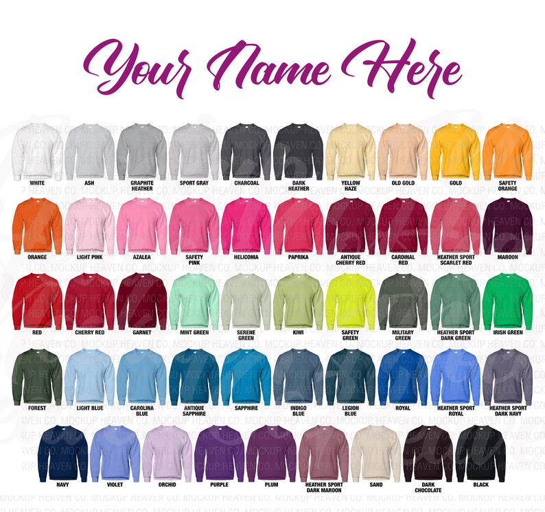Gildan 18000 G180 Color Chart JPEG PNG 4 Files G180 - Etsy Canada