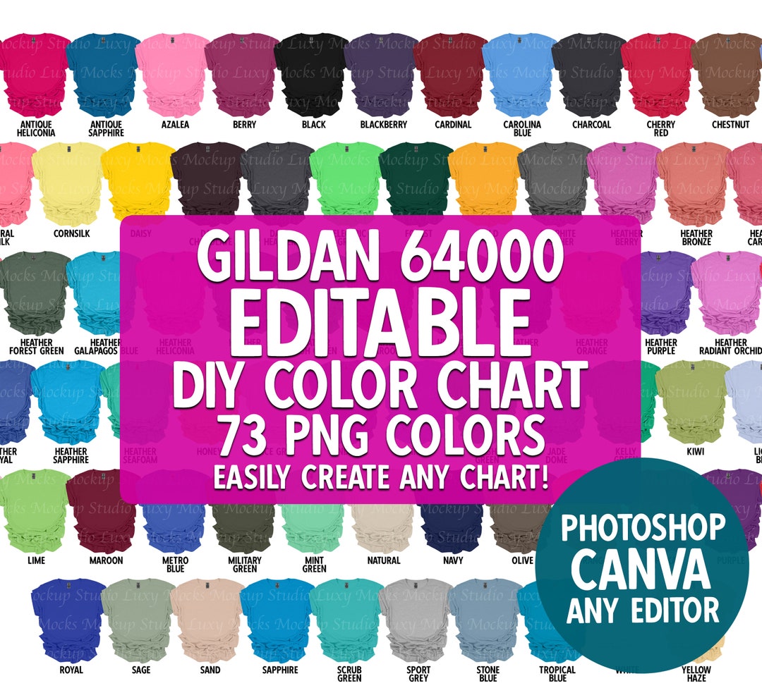 Gildan 64000 Editable Color Chart DIY Drag and Drop | PNG Swatches ...