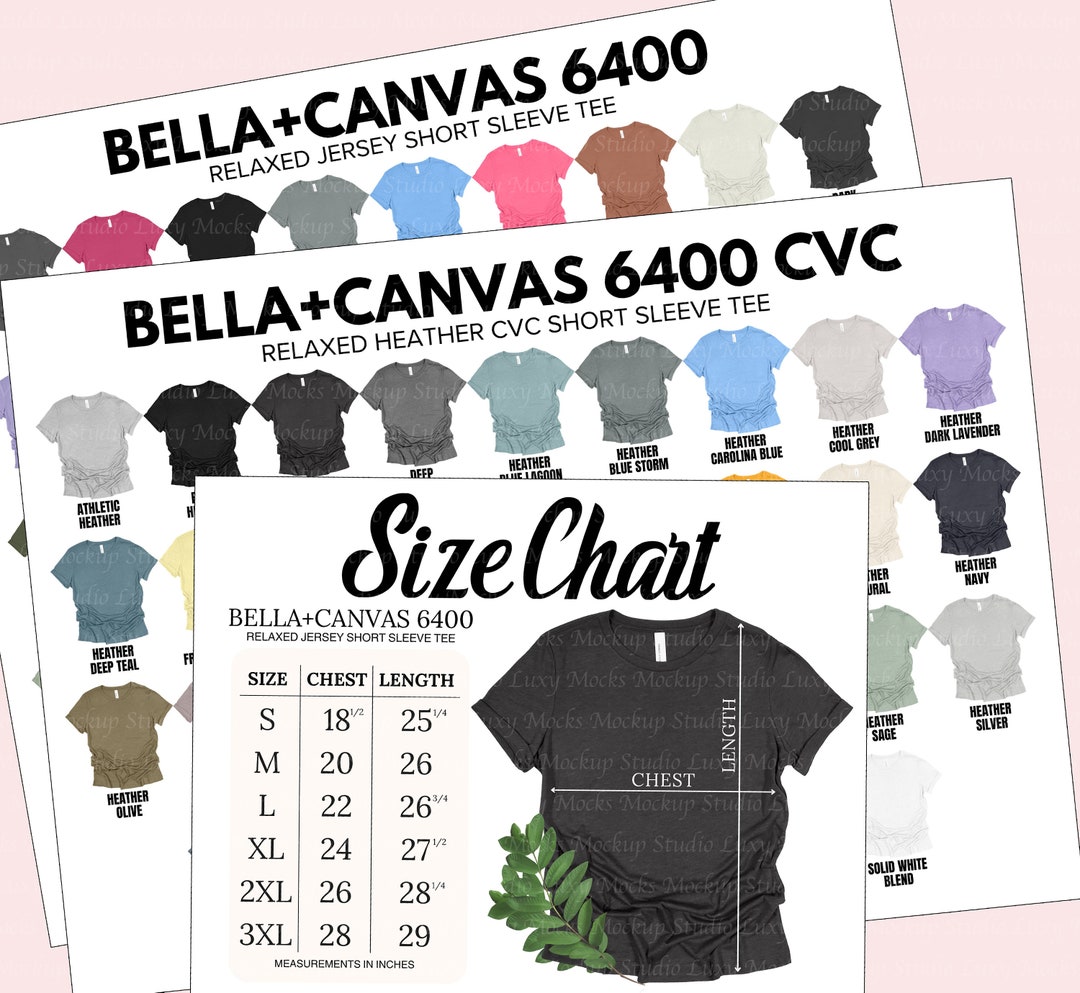 Bella Canvas 6400 Color Chart & Size Chart Bundle (3 JPEG Files) - Etsy