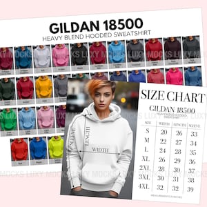 Gildan 18500 G185 Color Chart + Size Chart Combo Bundle 2 JPEG Files ...