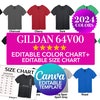 Gildan 64000 G640 Color Chart and Size Chart Bundle JPEG Format Chart ...