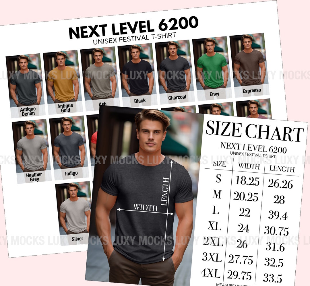 Next Level 6200 Color Chart + Size Chart Bundle | Men's Festival T ...