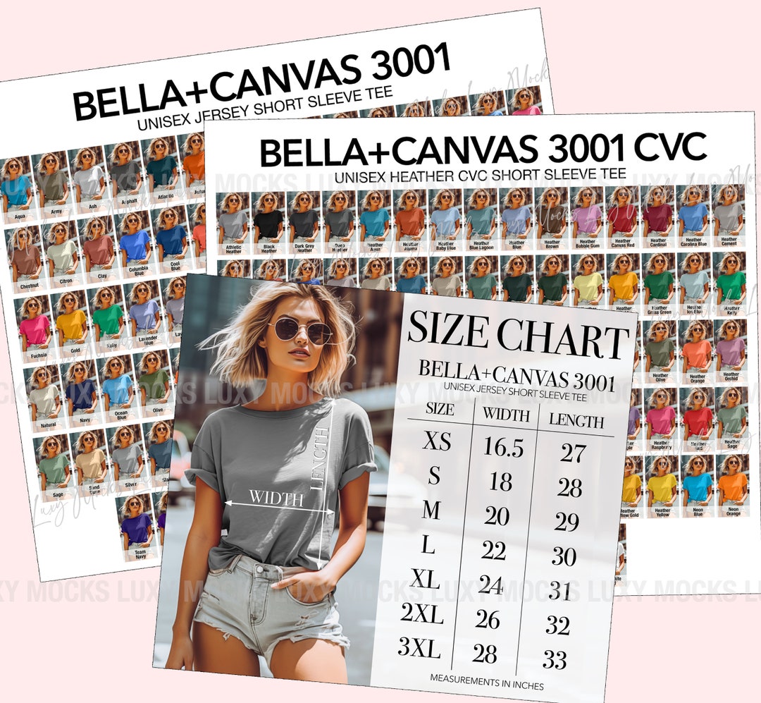 Bella Canvas 3001 Color Chart & Size Chart (3 JPEG Files) - Etsy