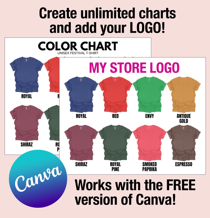 Next Level 6200 Color Chart + Size Chart + PNG Mockup (canva Editable ...