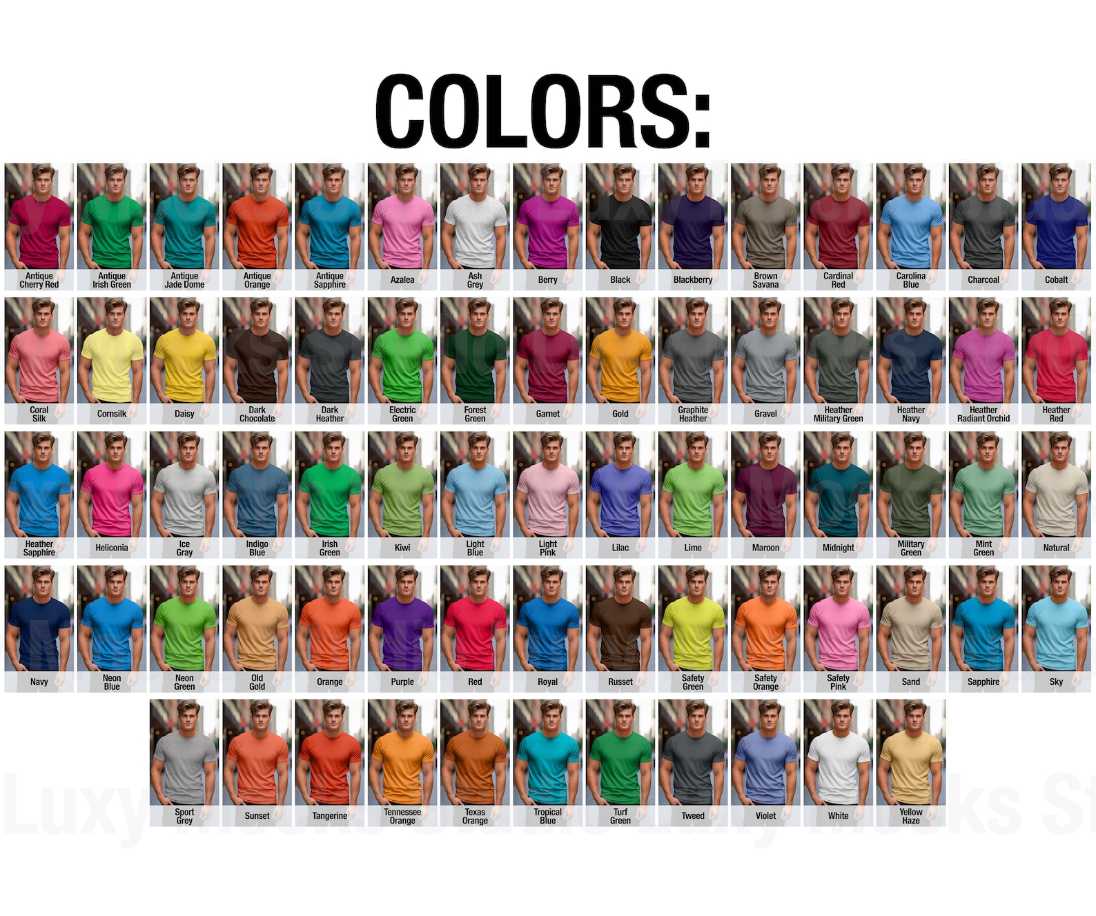Men's Editable Color Chart Gildan 5000 G500 Editable Canva Template ...