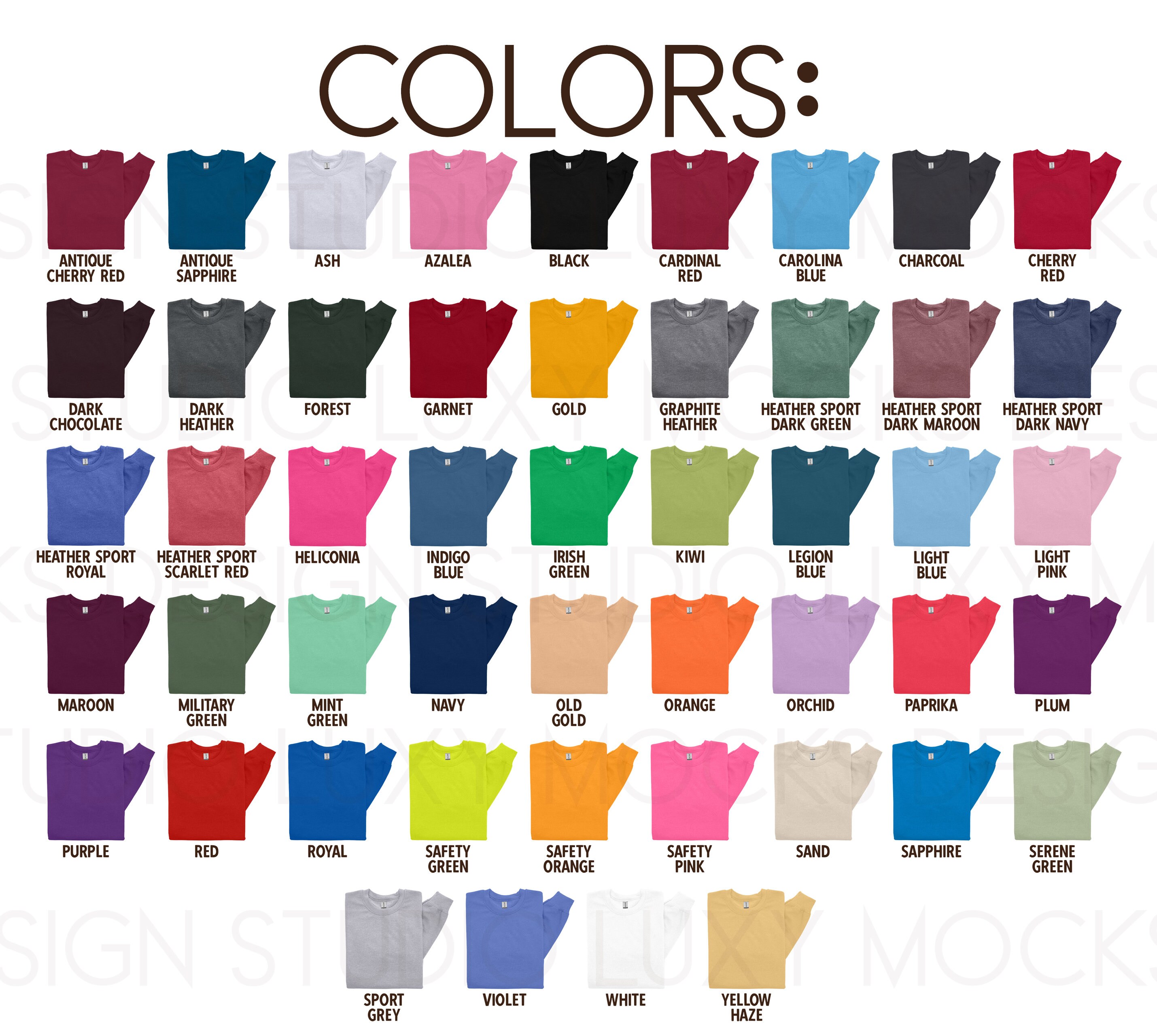 Gildan 18000 Mockup: PNG Transparent Color Chart (canva, Adobe) - Etsy