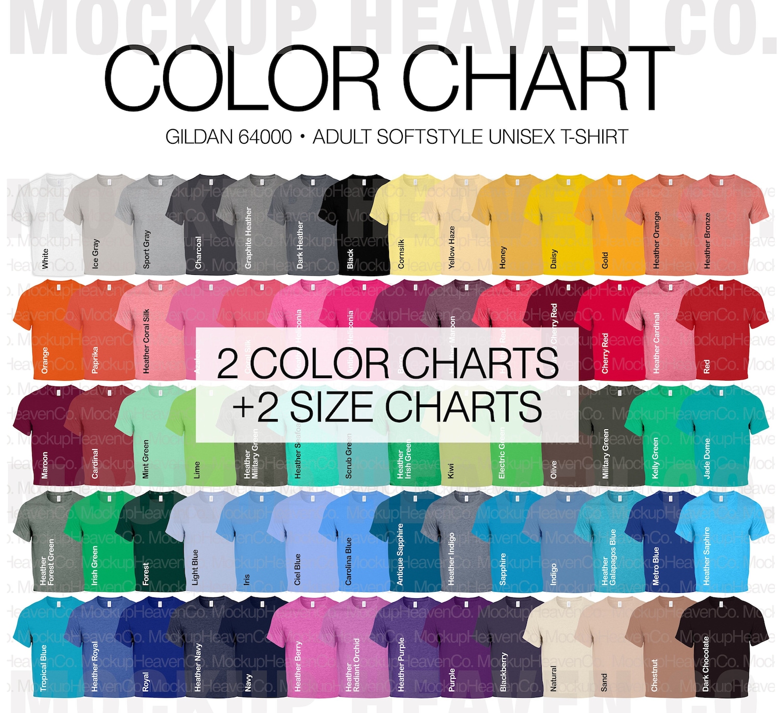 Gildan 64000 G640 Color Chart Size Chart Bundle 4 Files - Etsy Canada
