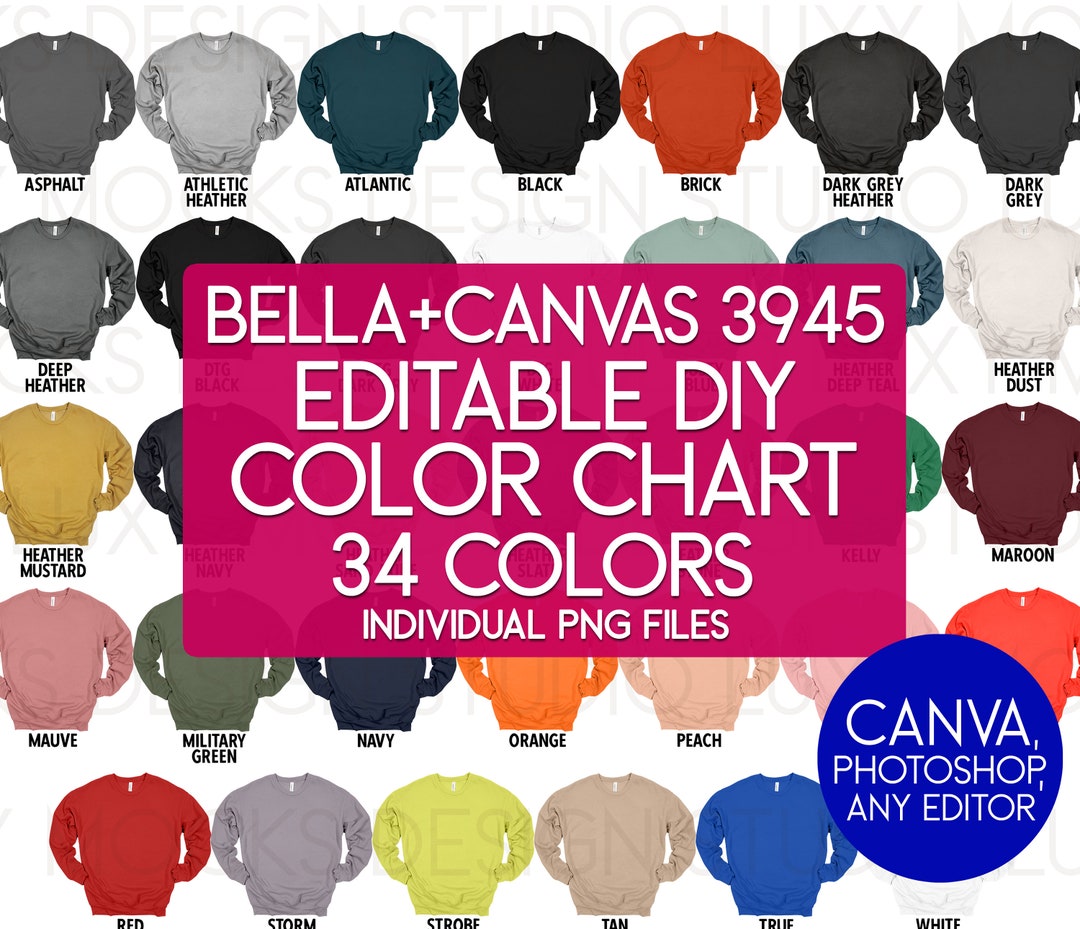 Bella Canvas 3945 Color Chart: Editable DIY Mockup (PNG) - Etsy