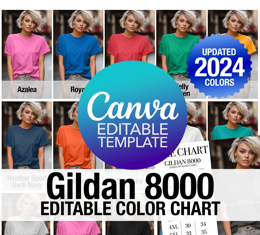 Gildan 8000 G800 Women's Editable Color Chart Canva Editable Template ...