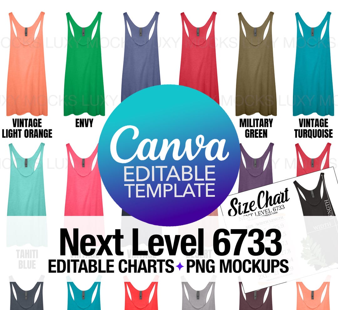 Next Level 6733 Editable Color Chart + Size Chart Canva Template + PNG ...