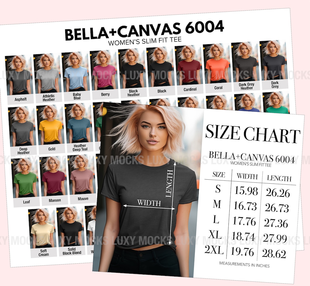 Bella Canvas 6004 Color Chart + Size Chart Bundle | Women's Slim Fit ...