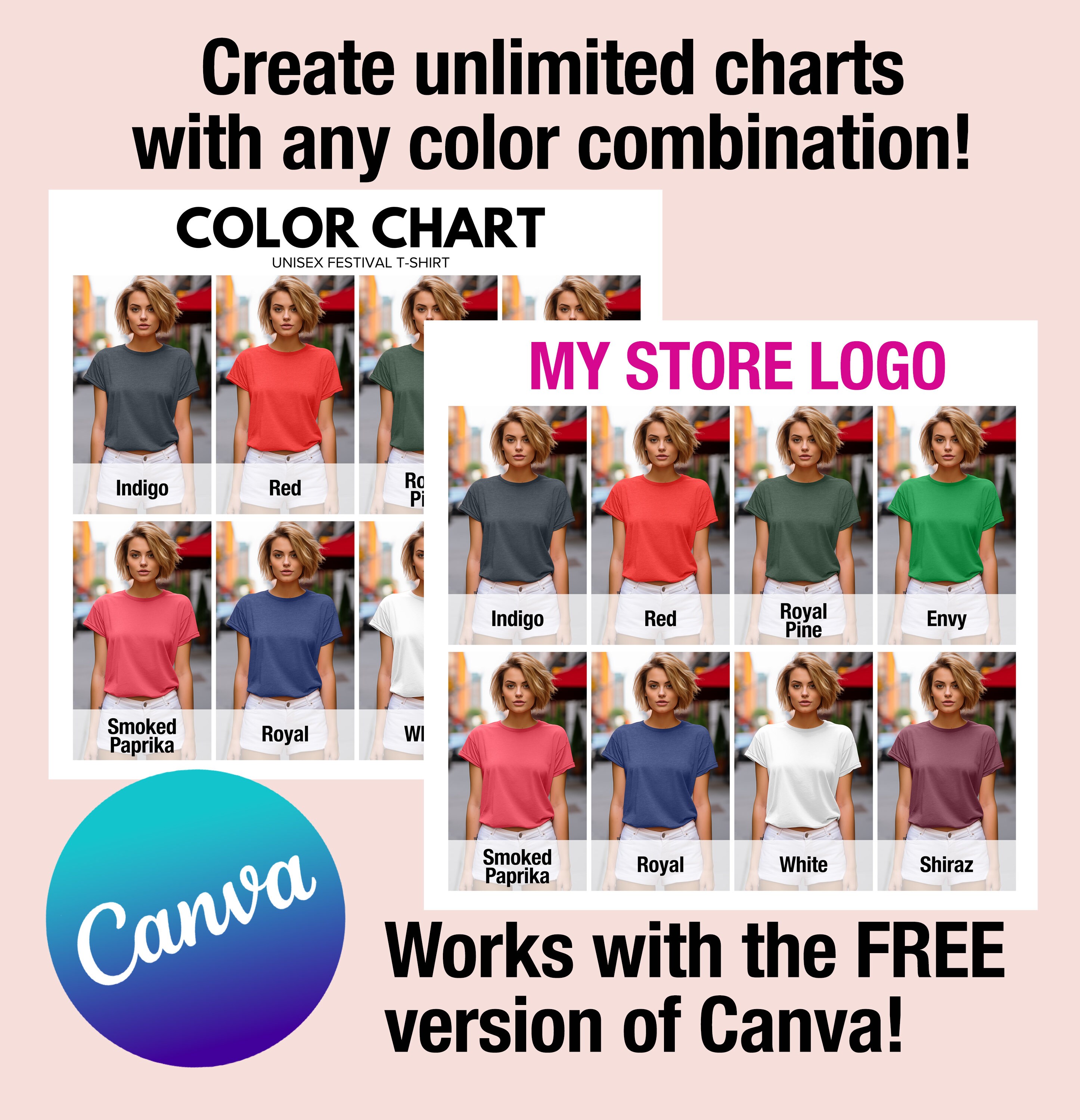 Next Level 6200 Color Chart Canva Template + Size Chart - Etsy