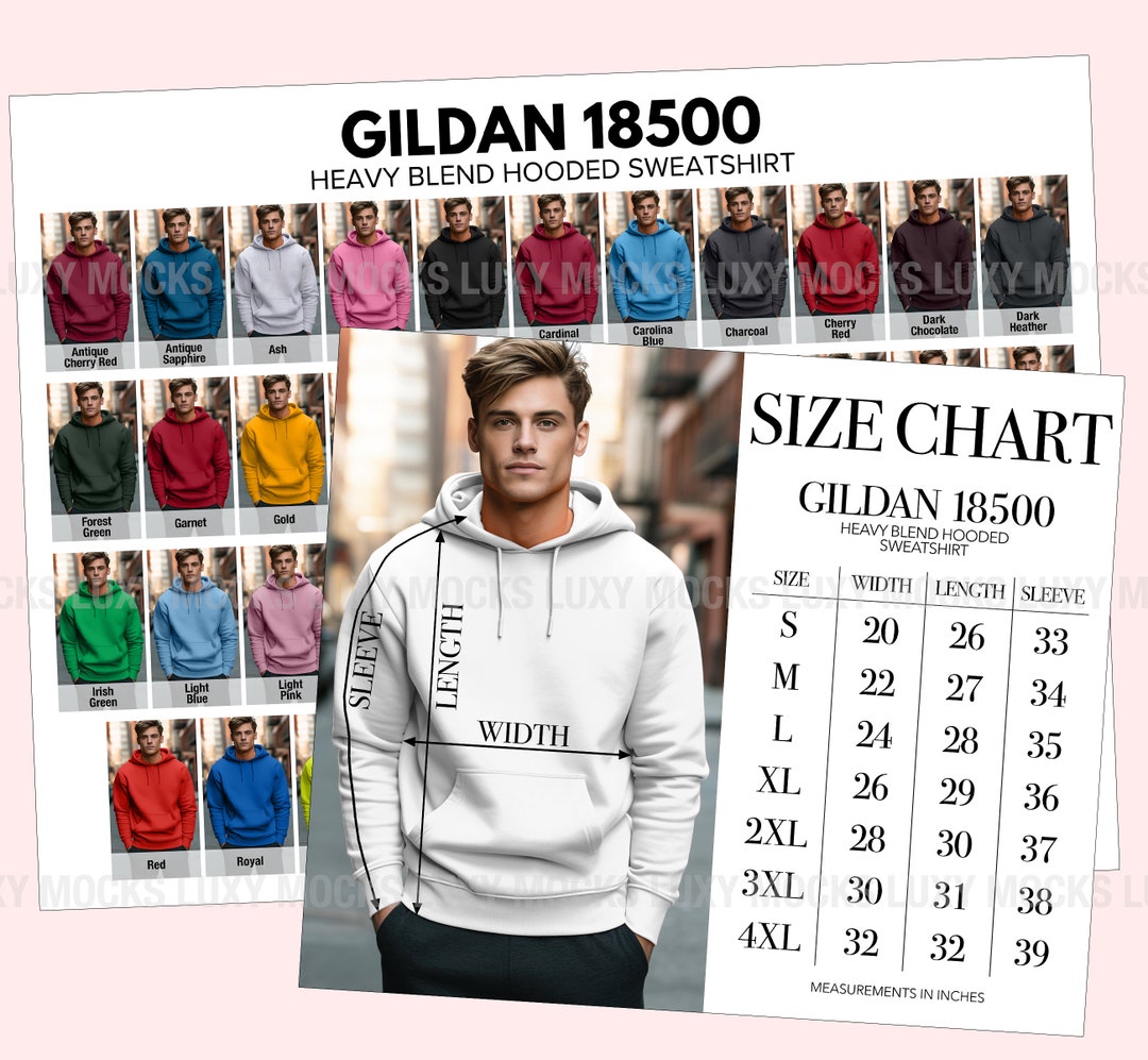 Gildan 18500 G185 Color Chart + Size Chart Bundle | Men's Style Hoodie ...