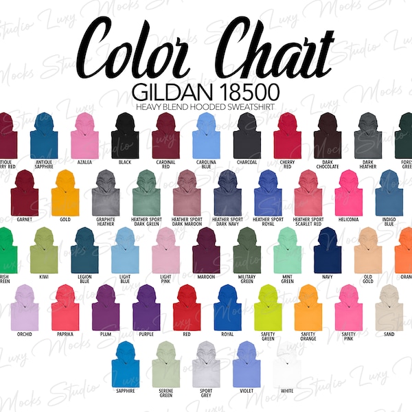 Gildan G185 Color Chart - Etsy