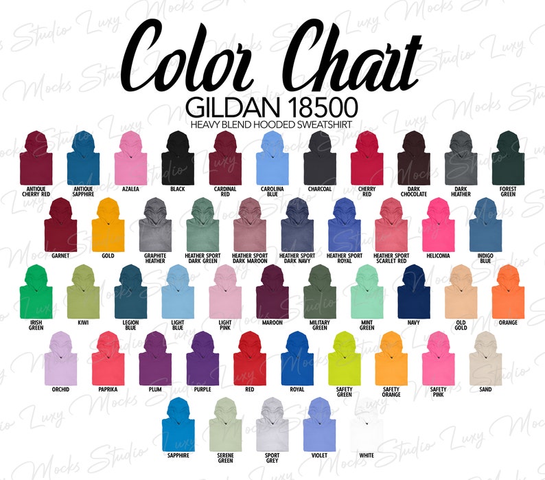 Gildan 18500 G185 Color Chart Size Chart Bundle Unisex - Etsy Australia