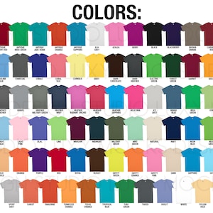 Gildan 5000 / G500 Editable DIY Color Chart PNG Transparent Swatches Unisex Men Women Flat ...
