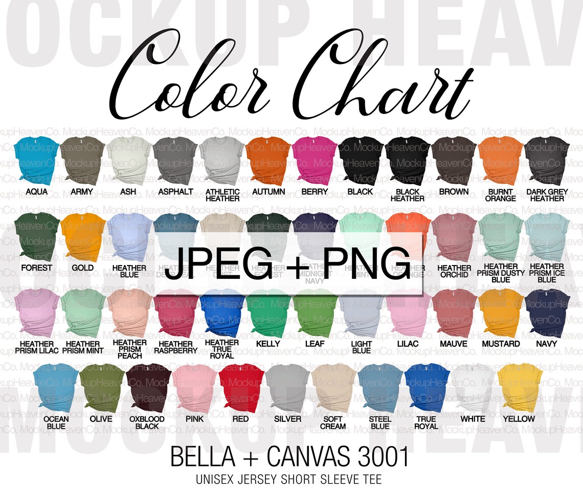 Bella Canvas 3001 Printful Color Chart JPEG PNG Print on - Etsy