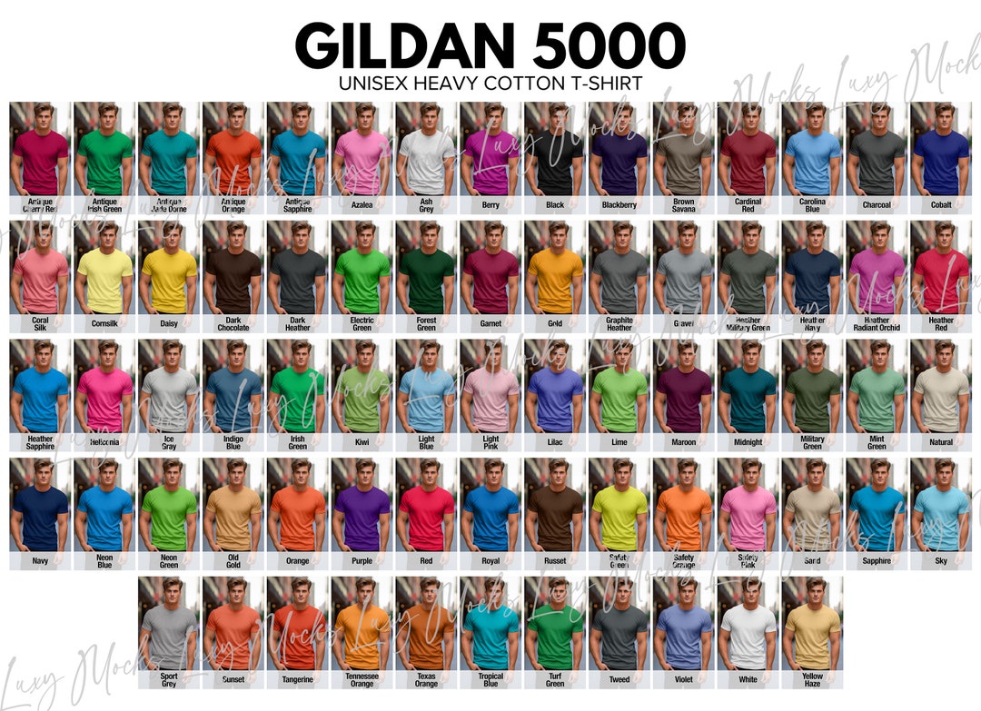 Gildan 5000 G500 Color Chart | Men's T-shirt Color Chart | Heavy Cotton ...