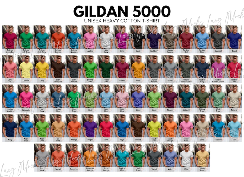 Gildan 5000 T-shirt Color Chart (JPEG Digital Download) - Etsy