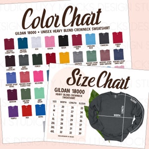 Gildan 18000 G180 Folded PNG Transparent Mockups Editable Color Chart ...