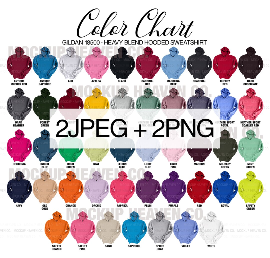 Gildan 18500 Hoodie Color Chart: Heavy Blend (JPEG+PNG) - Etsy