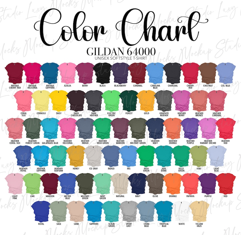 Gildan 64000 Softstyle T-shirt Color Chart (JPEG File) - Etsy