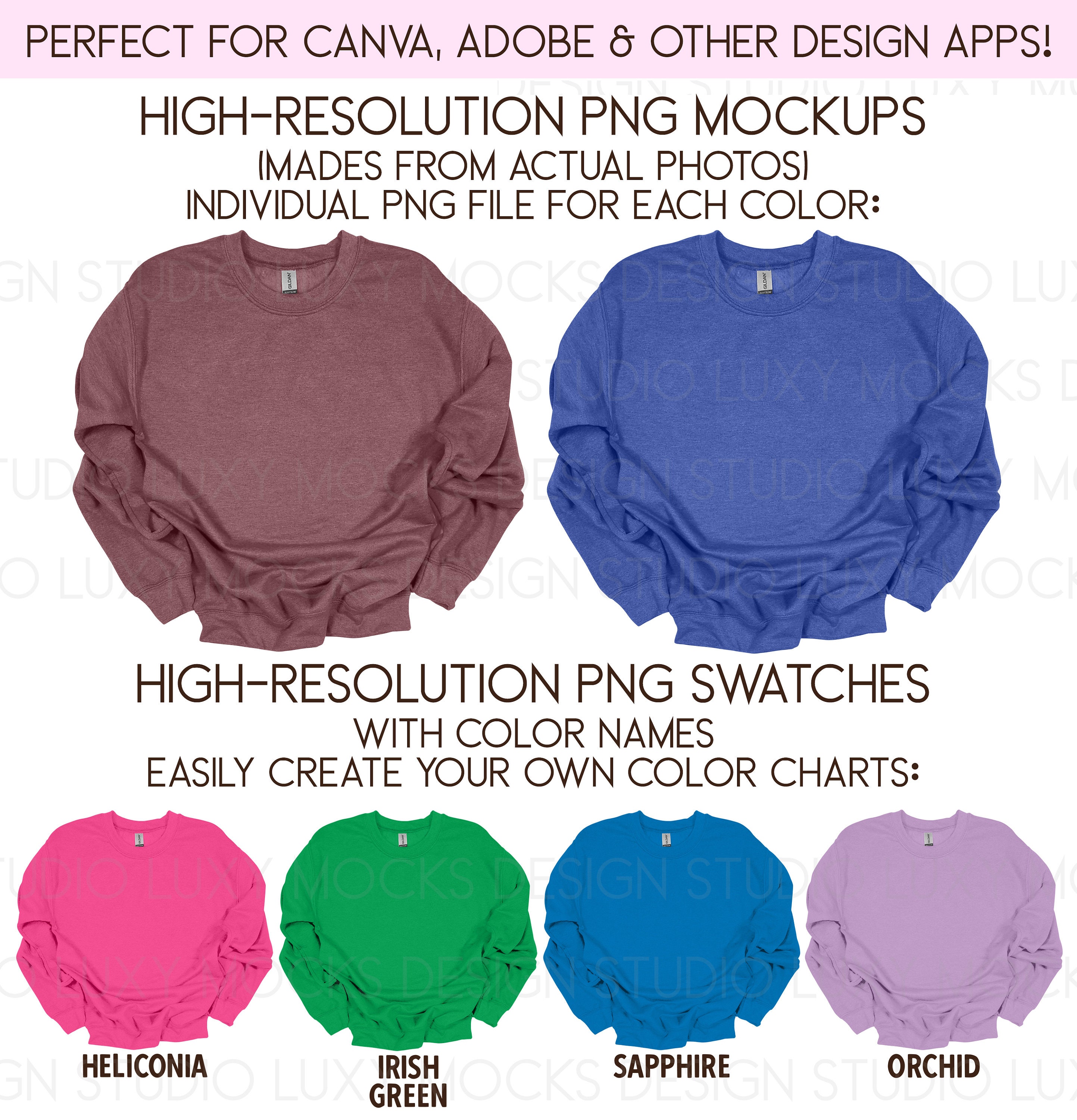 Gildan 18000 Mockup: PNG Transparent Color Chart (canva, Adobe) - Etsy