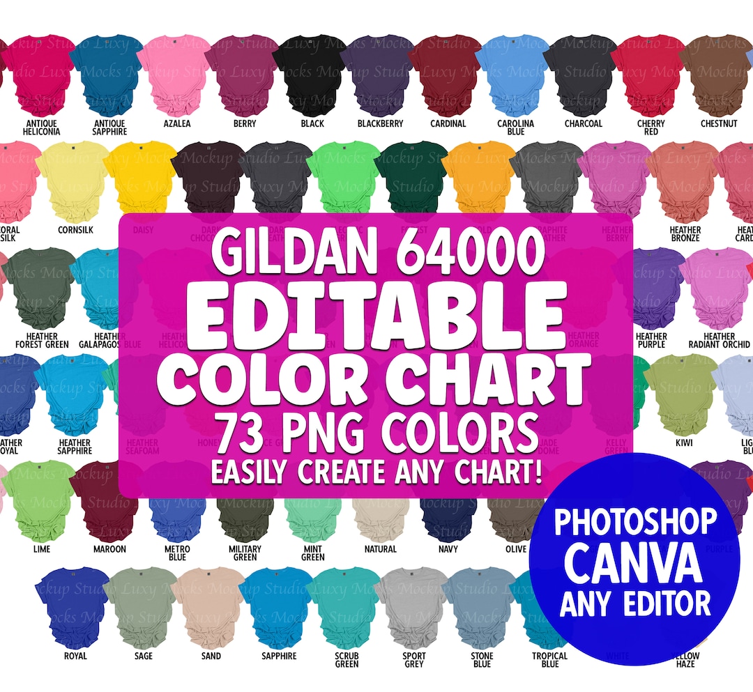 DIY Editable Color Chart Gildan 64000 T-shirt 73 PNG Transparent ...