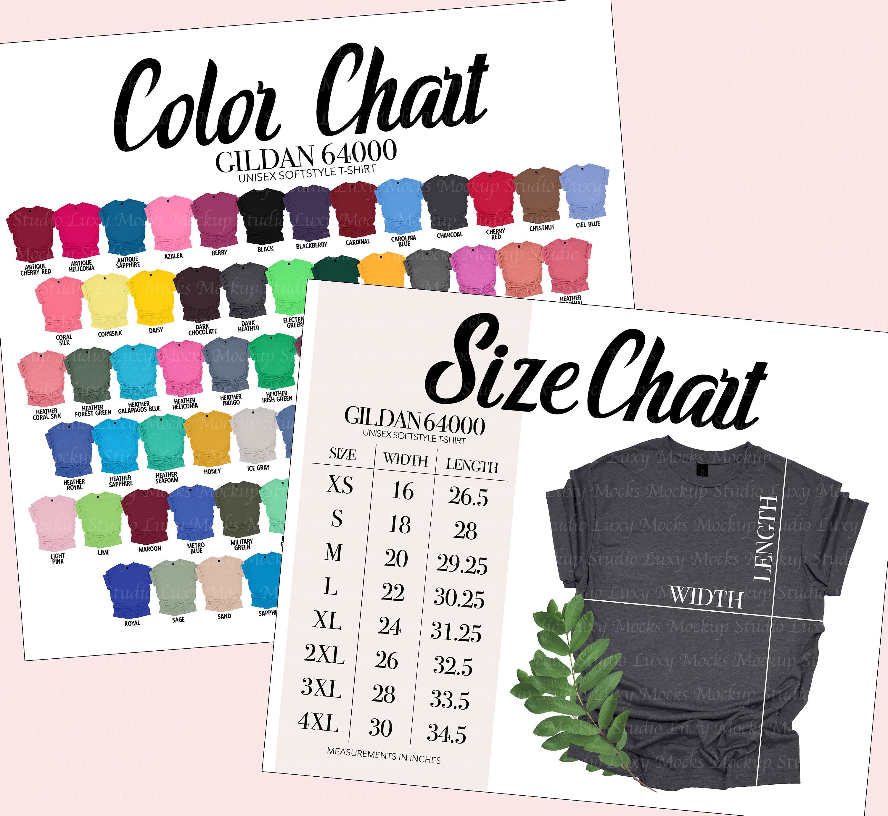 Gildan 64000 G640 Color Chart Size Chart Bundle / 2 archivos - Etsy México