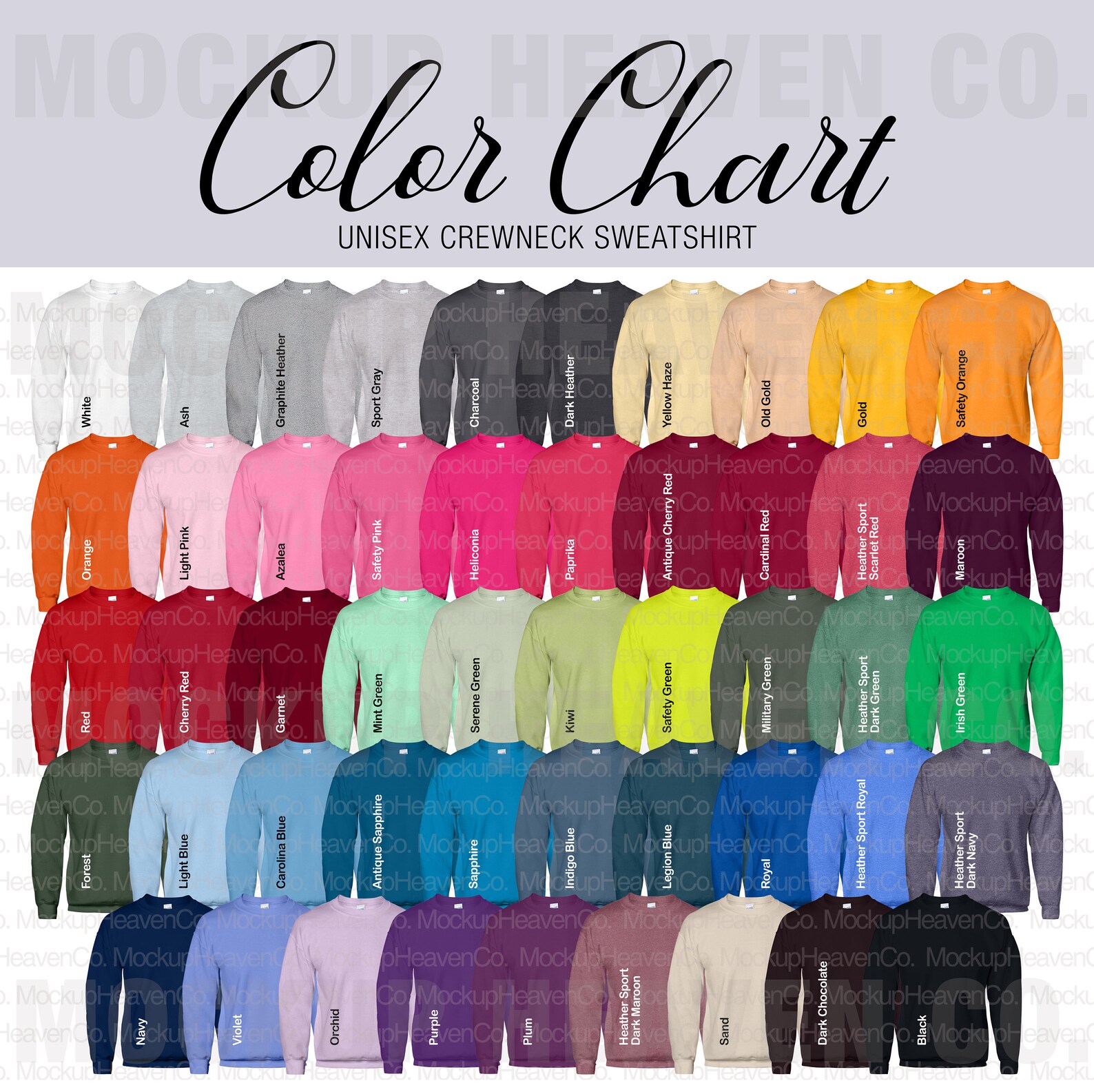 Gildan 18000 G180 Size Chart Color Chart 2 Files G180 - Etsy
