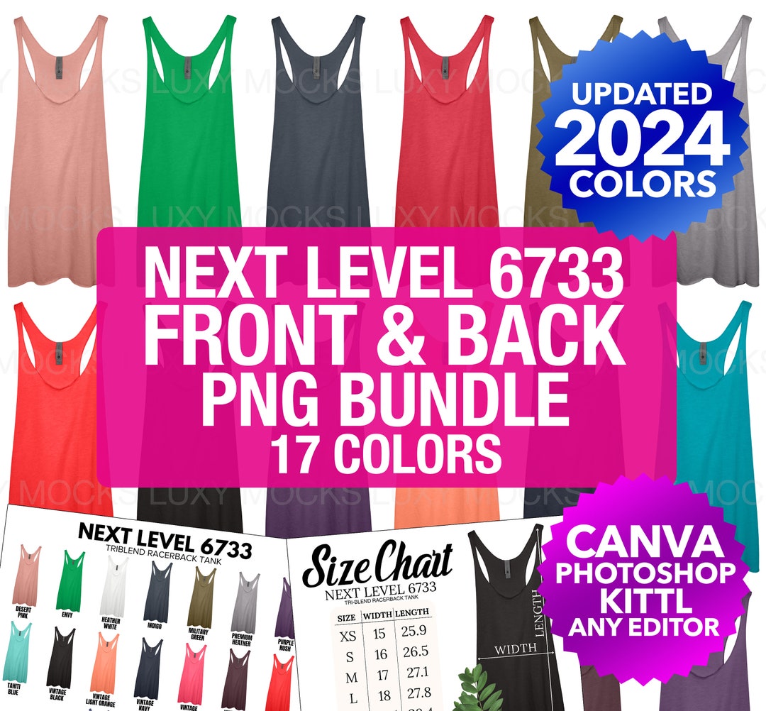 Next Level 6733 Front and Back PNG Transparent Mockup Bundle + Color ...