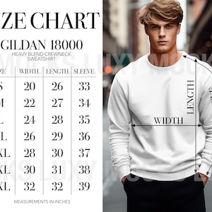 Gildan 18000 G180 Men's Size Chart for Print on Demand Digital Size ...