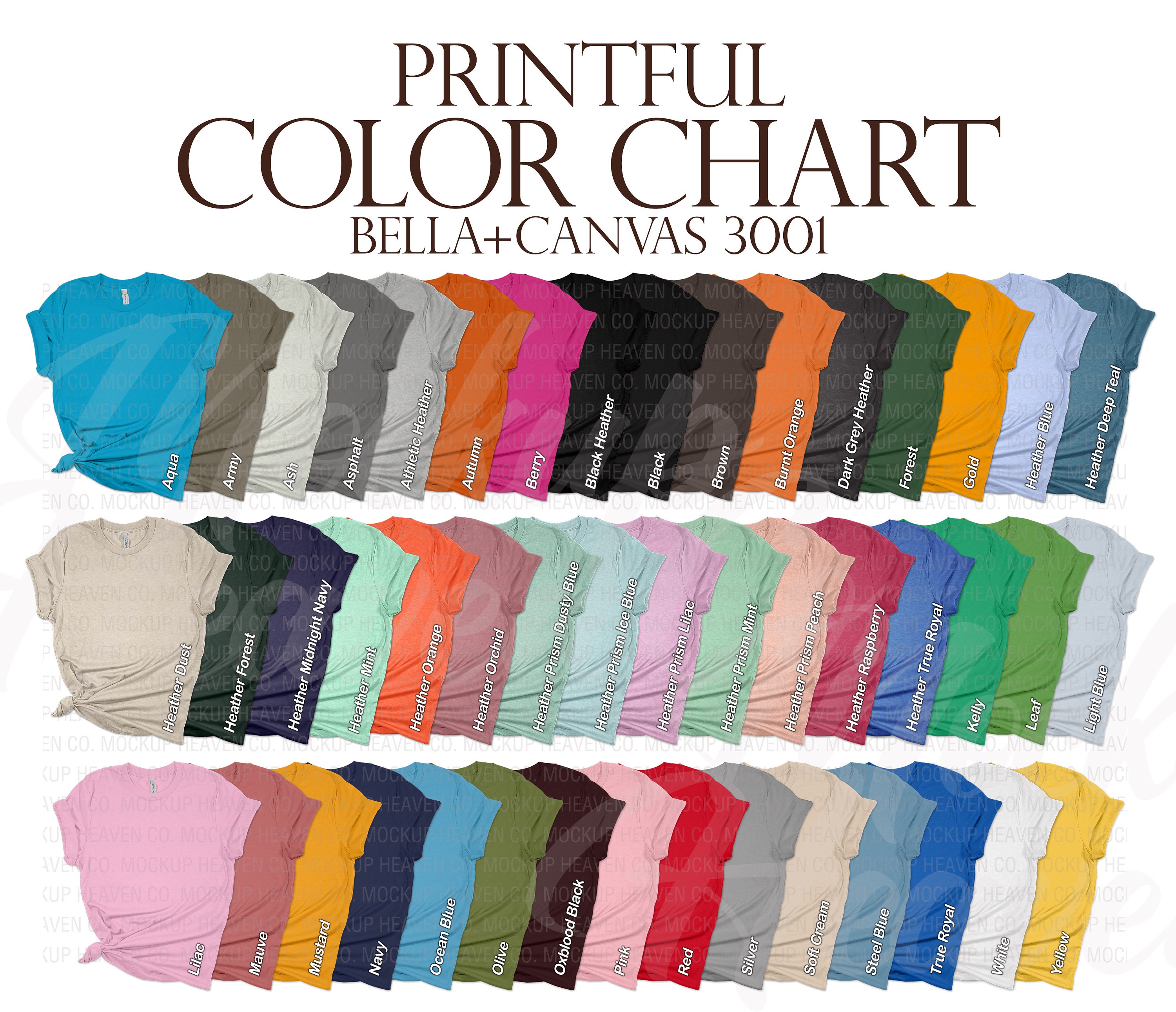 Printful Bella Canvas 3001 Color Chart Size Chart T-shirt - Etsy