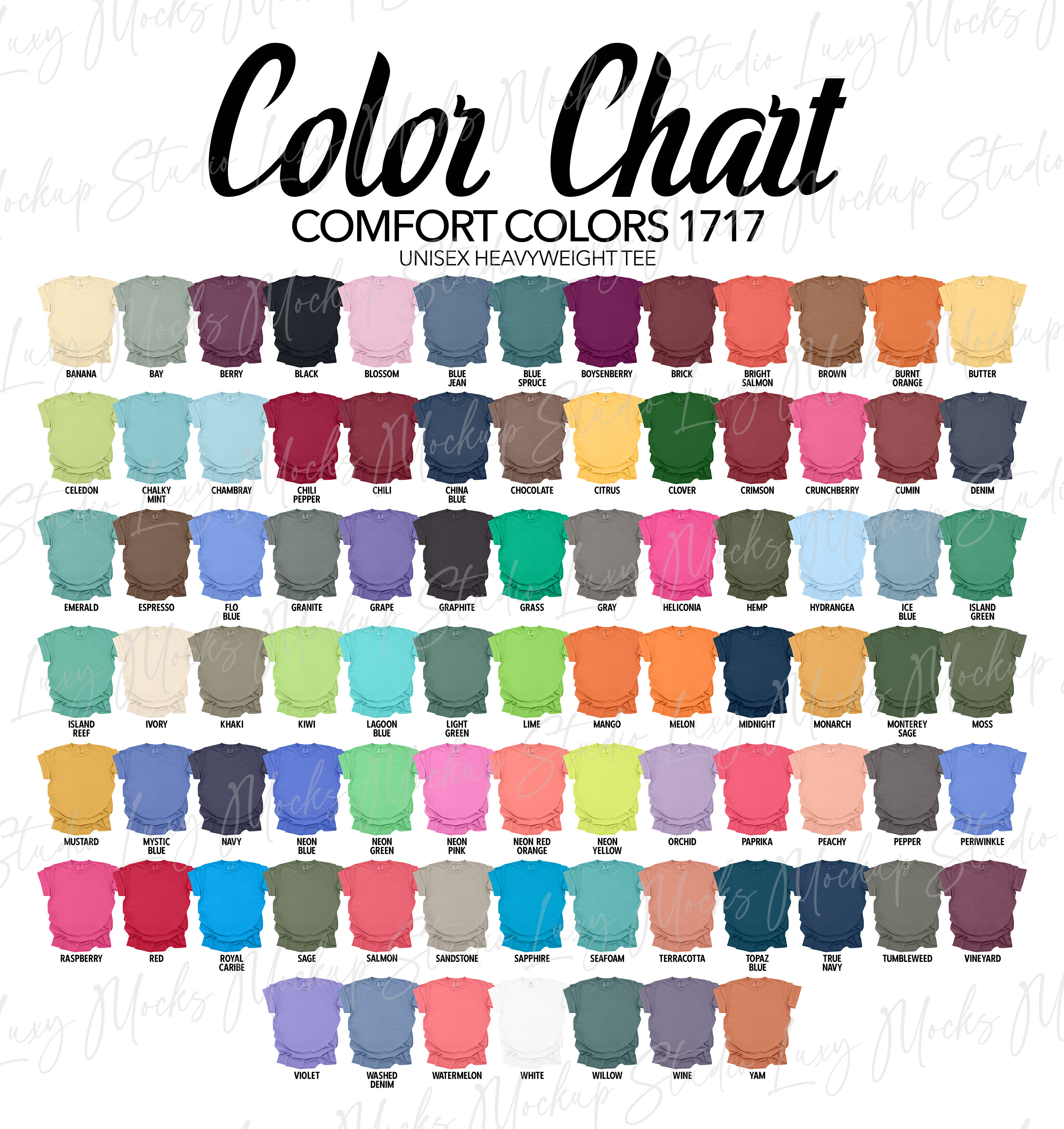 Comfort Colors 1717 Color Chart + Size Chart (digital Download) - Etsy