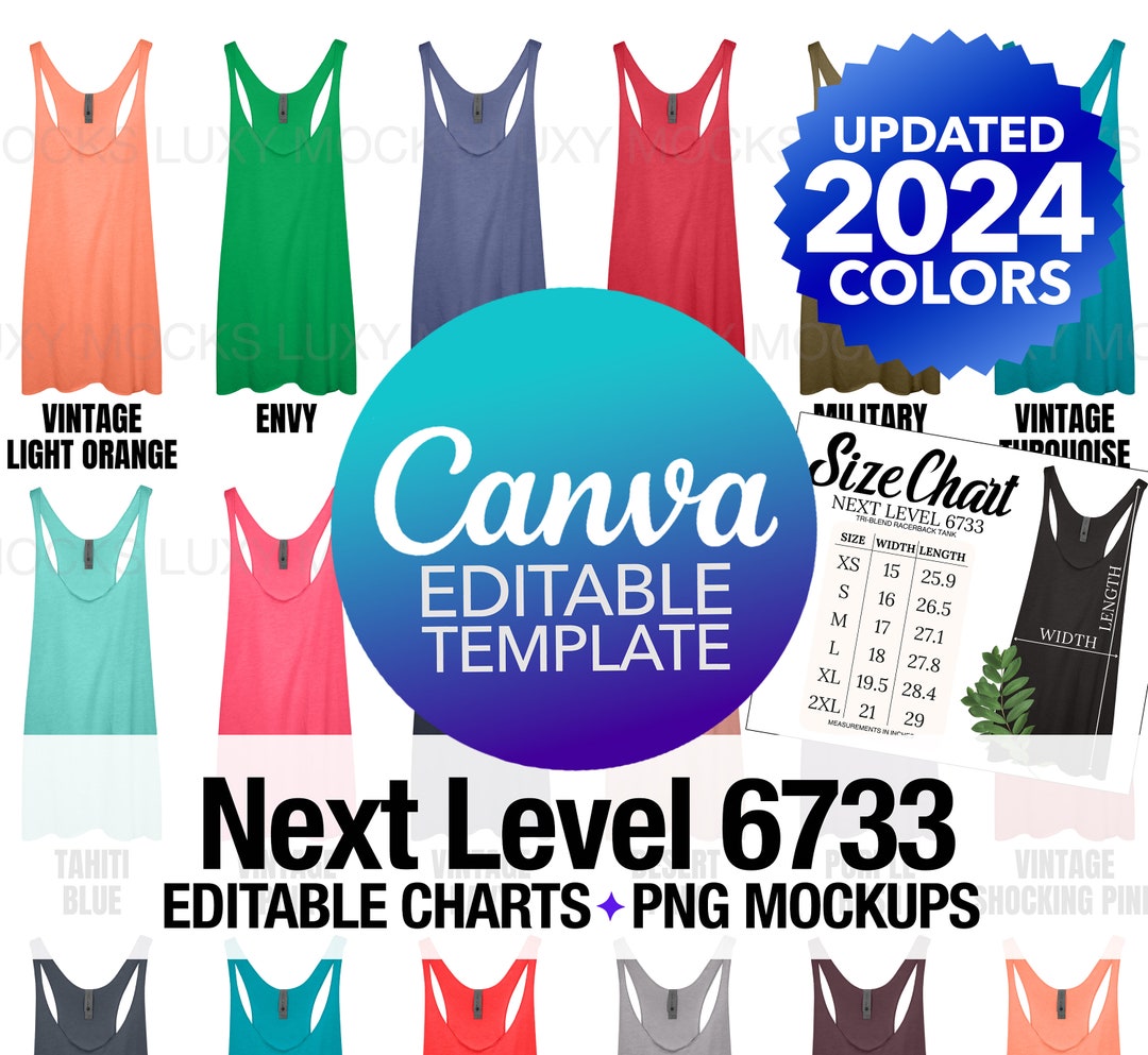 Next Level 6733 Editable Color Chart Size Chart Canva Template PNG ...