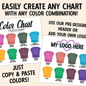 DIY Editable Color Chart Gildan 64000 Softstyle G640 73 Colors as ...