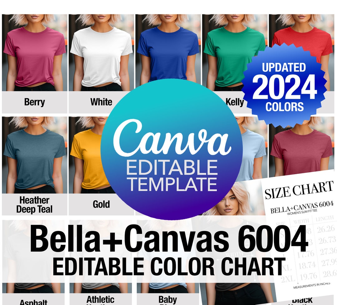 Bella Canvas 6004 Editable Color Chart Editable Canva Template Women's ...