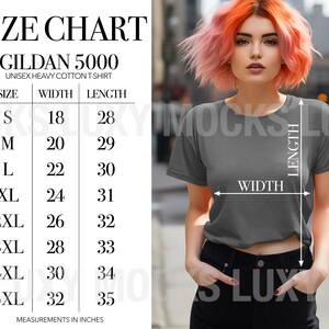 Gildan 5000 G500 Color Chart + Size Chart 2 JPEG Files High Resolution ...