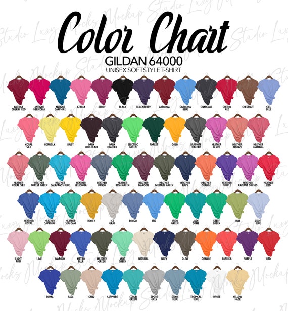 Gildan 64000 G640 Color Chart Size Chart Bundle Files New, 41% OFF