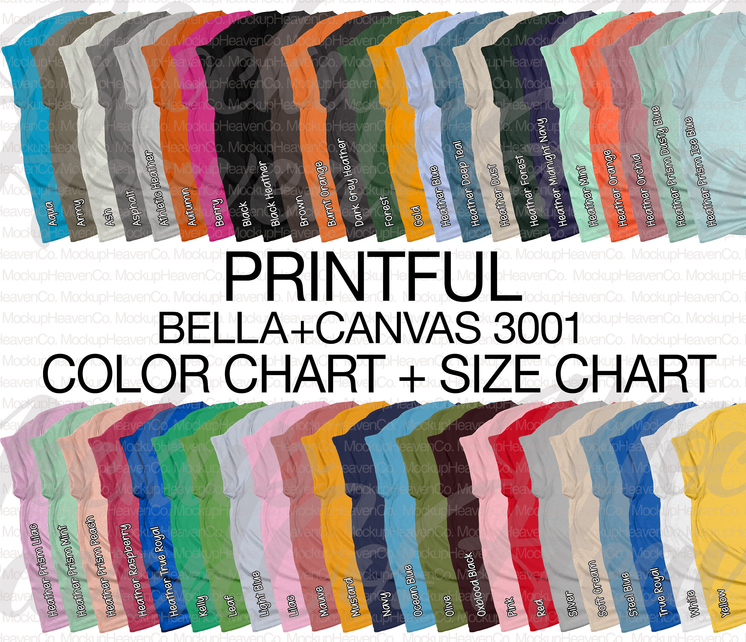 Bella Canvas 3001 Color Chart Size Chart Print on Demand | Etsy