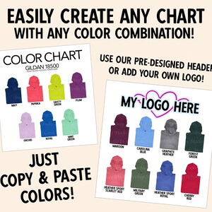 Fully Editable Custom Color Chart Gildan 18500 G185 Folded Style 47 ...