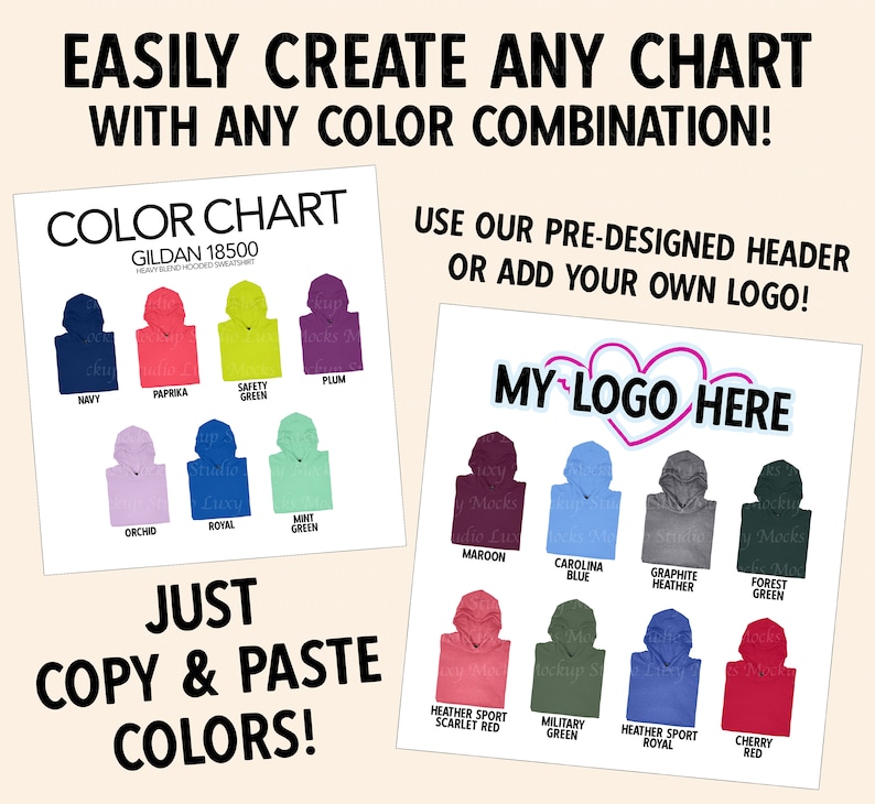 Fully Editable Custom Color Chart Gildan 18500 G185 Folded - Etsy