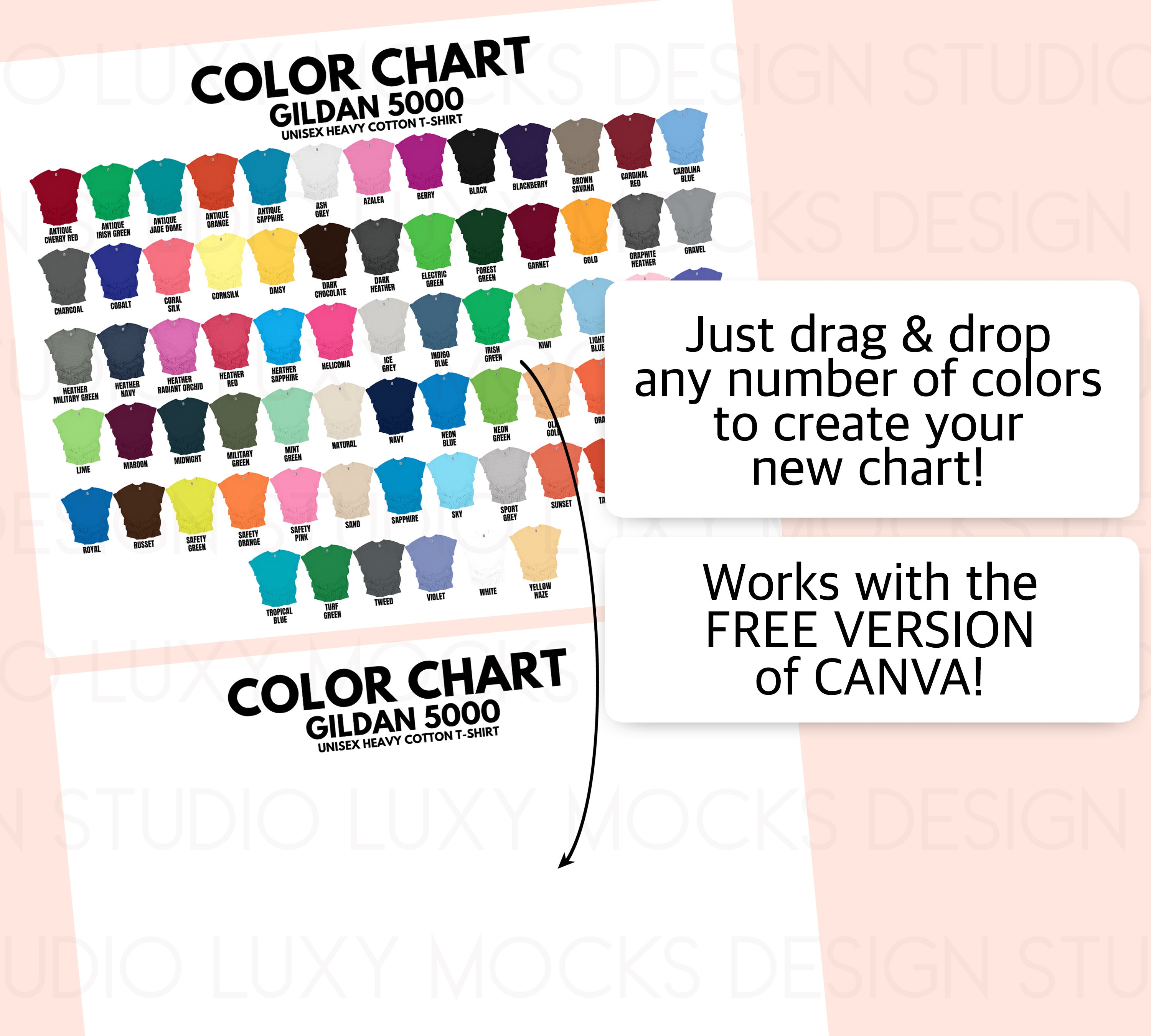 Gildan 5000 Color Chart + Size Chart Canva Template (digital Download ...