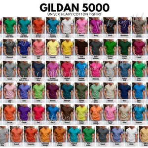 Gildan 5000 G500 Color Chart + Size Chart Men's Style T-shirt G500 ...