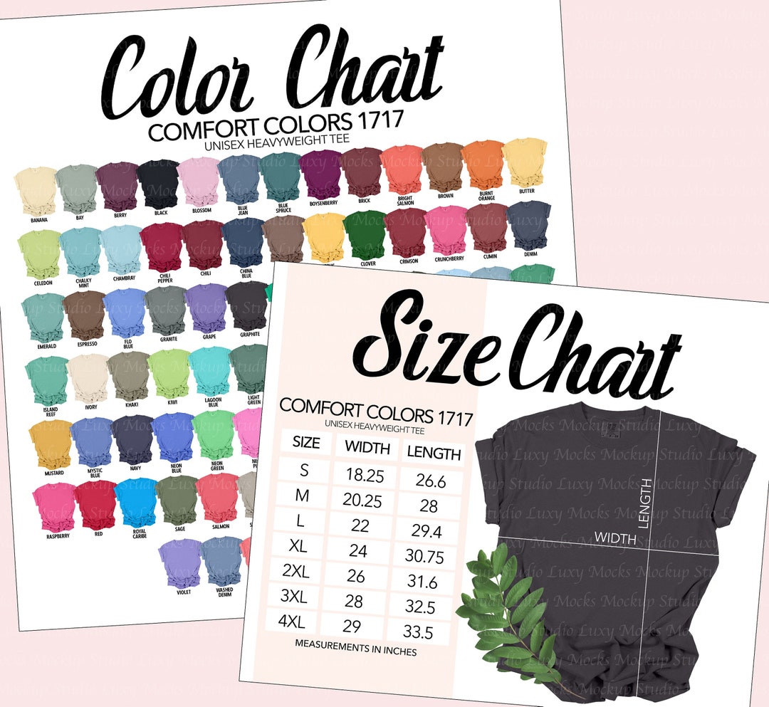 Comfort Colors 1717 Color Chart + Size Chart Bundle Unisex / Men's ...