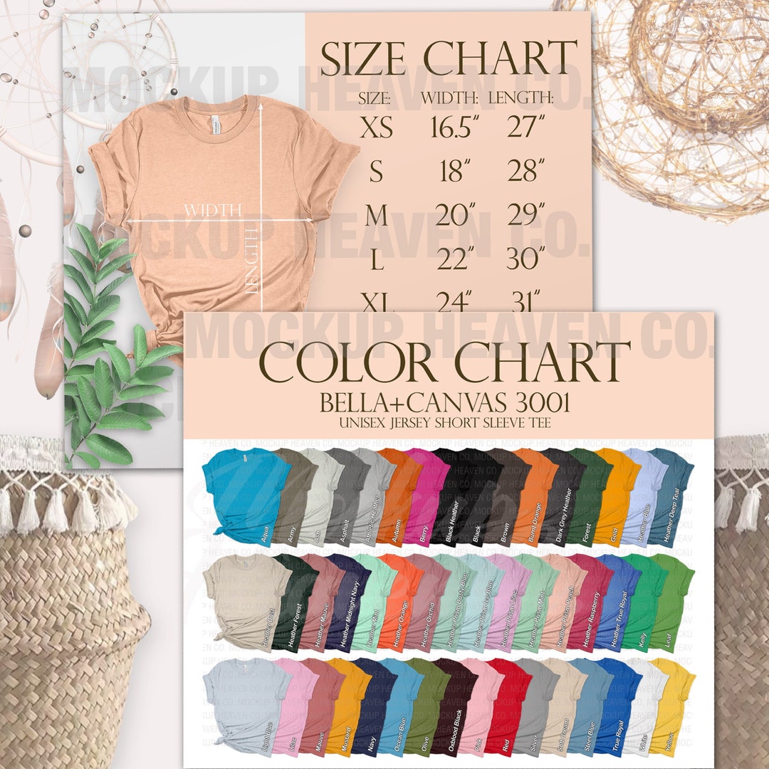 Bella Canvas 3001 Size Chart + Color Chart (printful Colors) - Etsy