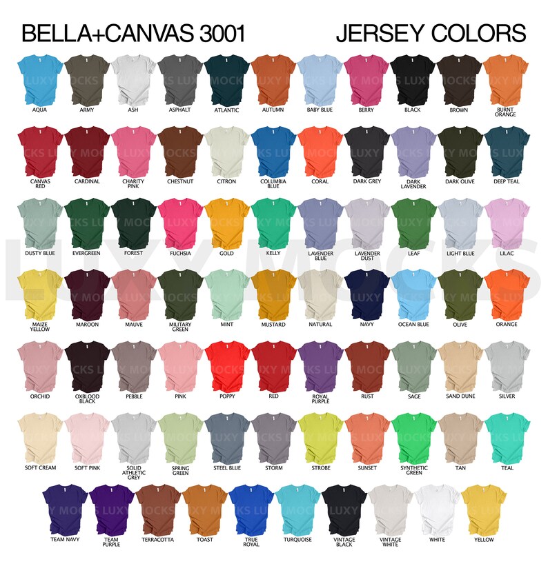 Editable Color Chart Bella Canvas 3001 145 PNG Transparent - Etsy