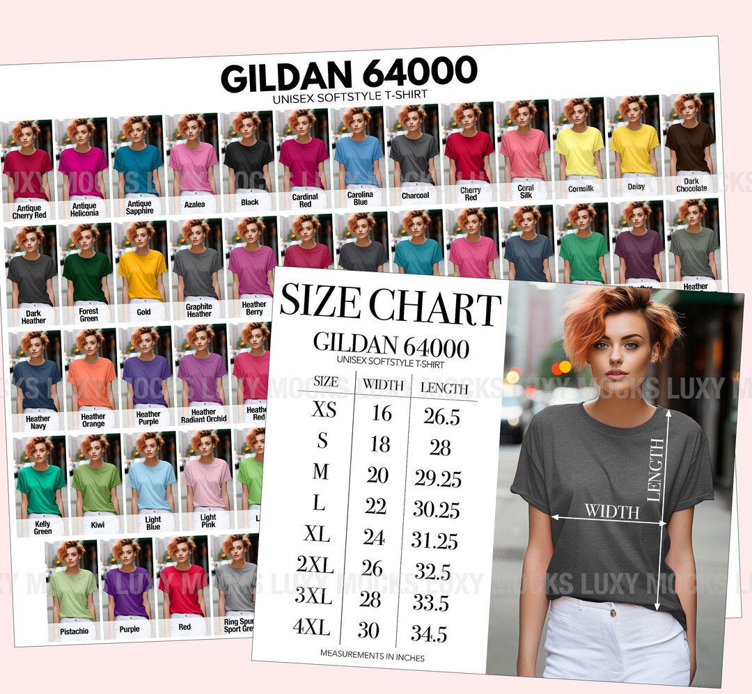 Gildan 64000 Womens Chart Bundle Color Chart Size Chart Jpeg Format